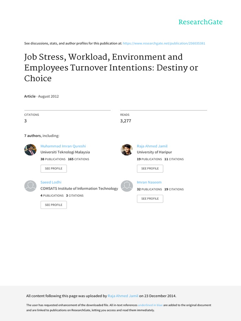 Job Stress, Workload, Environment and Employee Turnover Intentions | PDF | Turnover (Employment ...