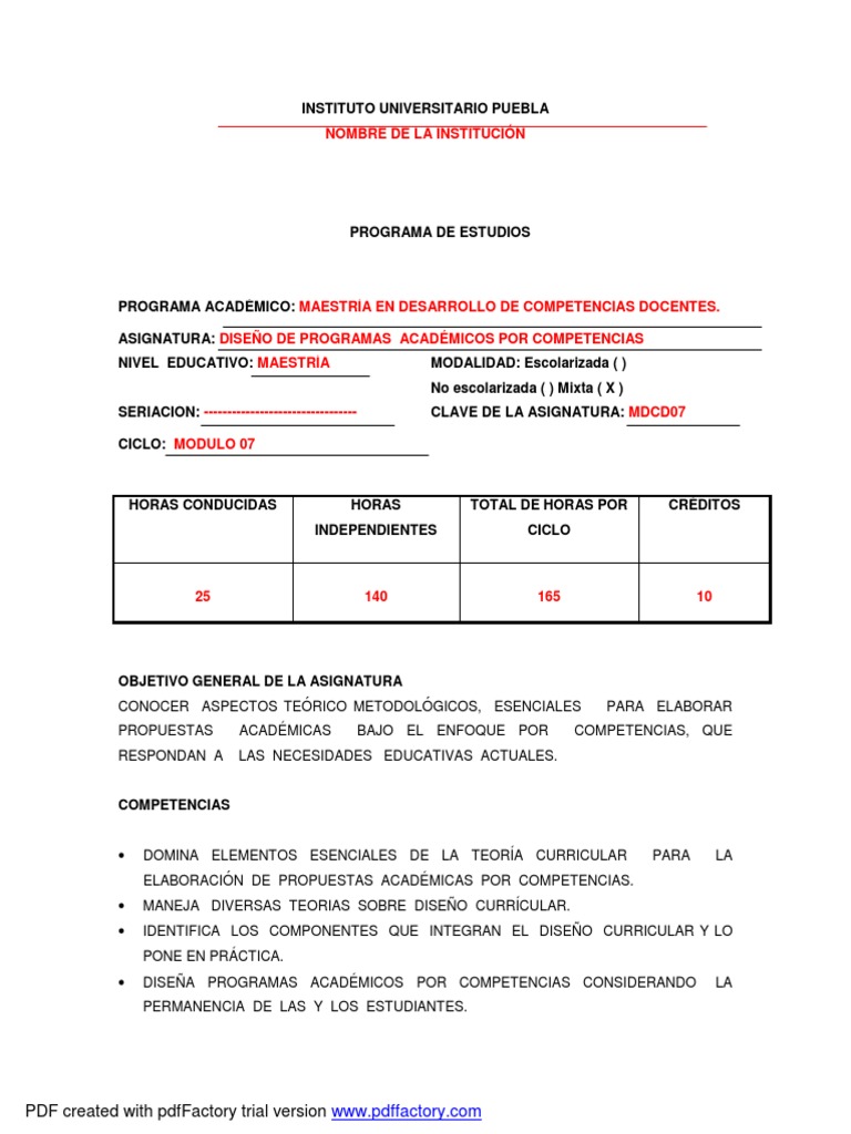 07.diseno de Programas Academicos Por Competencias | PDF | Plan de ...