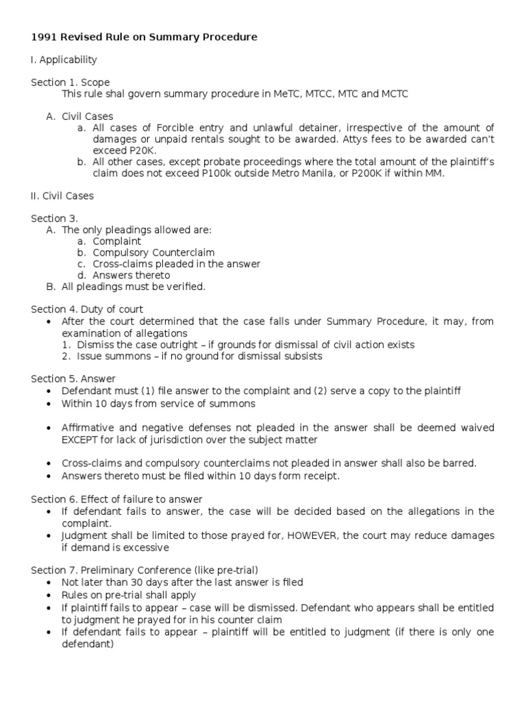 Summary Procedure Reviewer | Lawsuit | Pleading