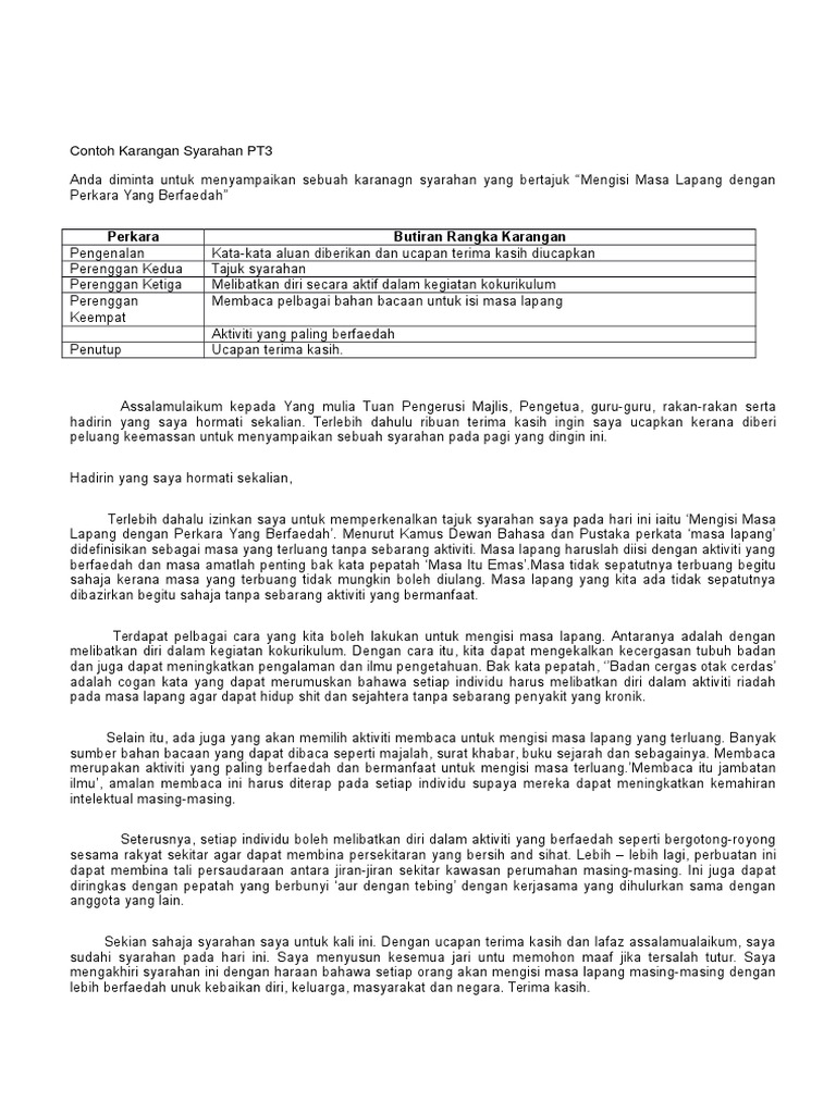 Contoh Karangan Syarahan PT3 | PDF