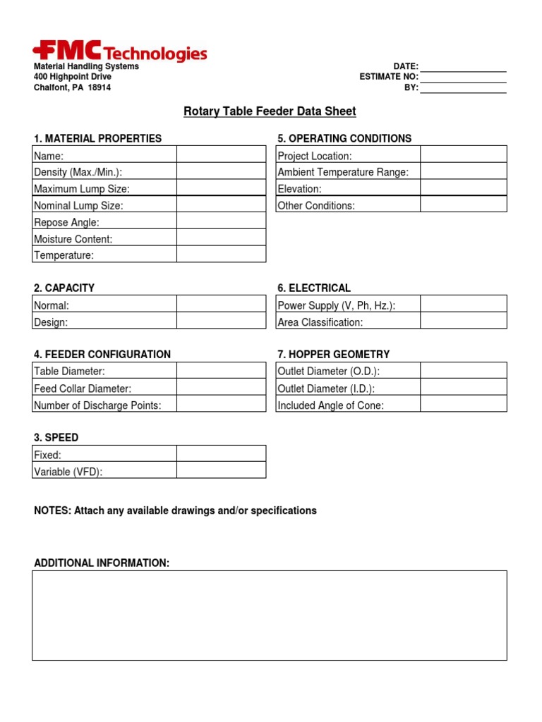 Rotary Table Feeder Data Sheet | PDF