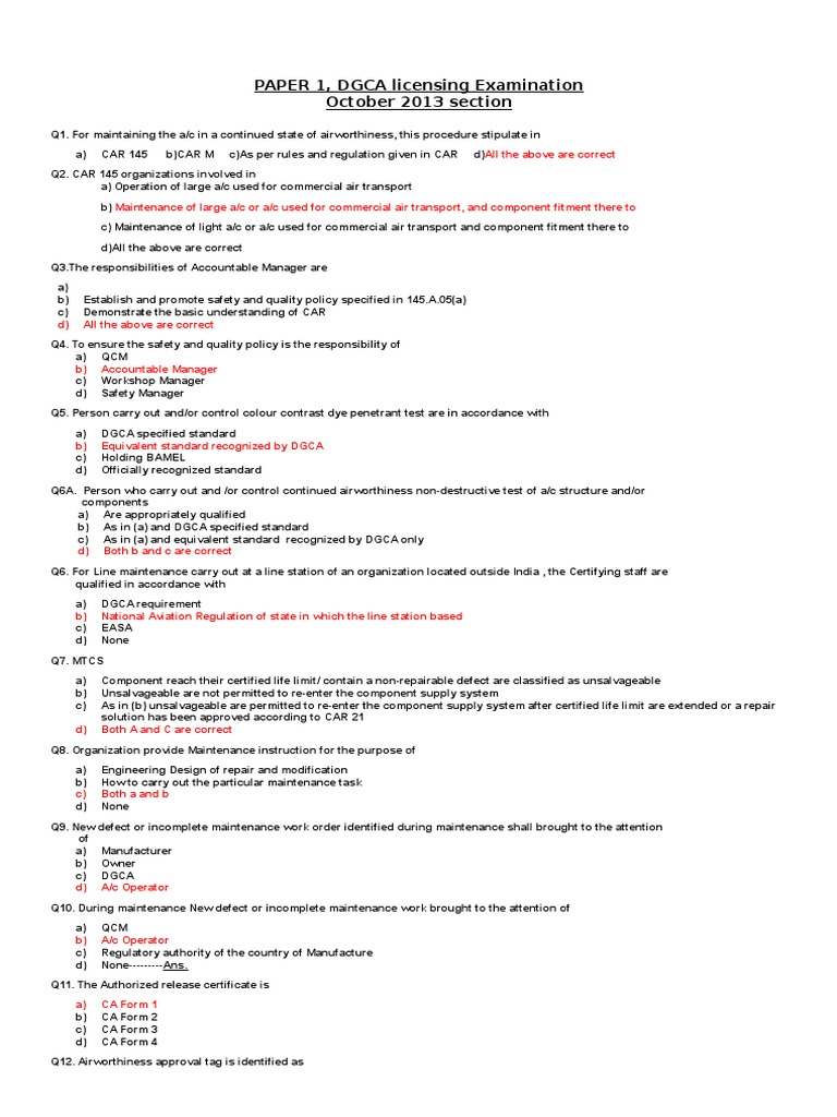 DGCA Licensing Exam Paper 1 | PDF