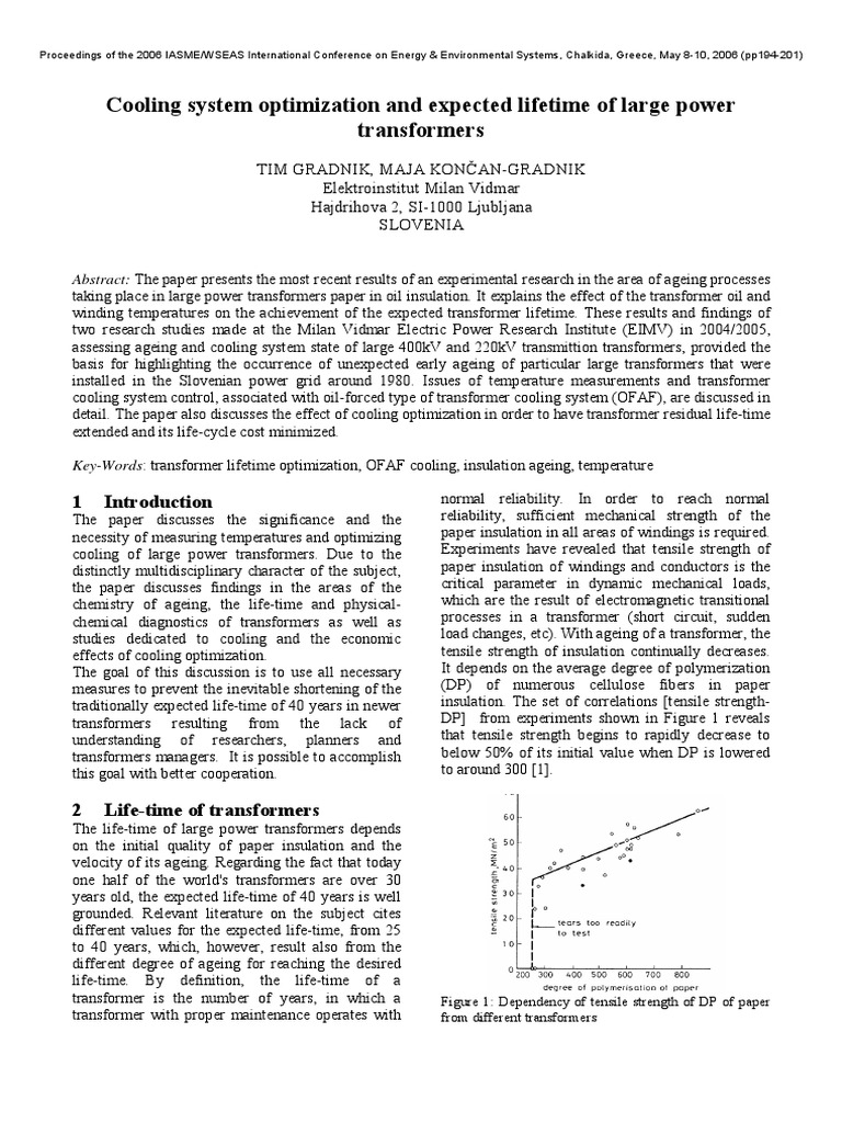 Cooling System Optimization and Expected Lifetime of Large Power Transformers | Download Free ...
