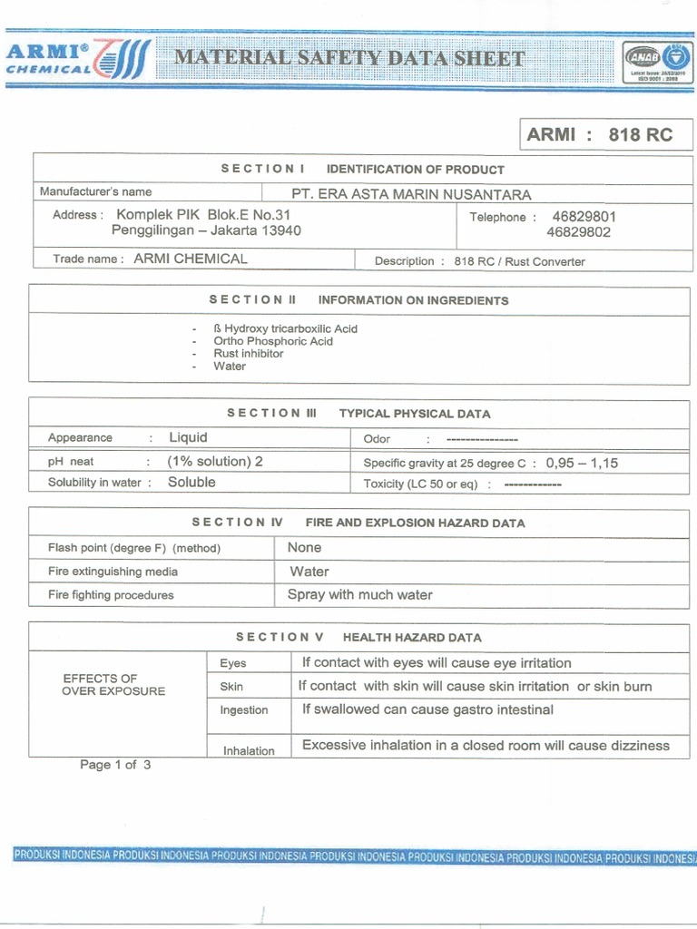 MSDS Chemical Armi RC 81811152016 | PDF