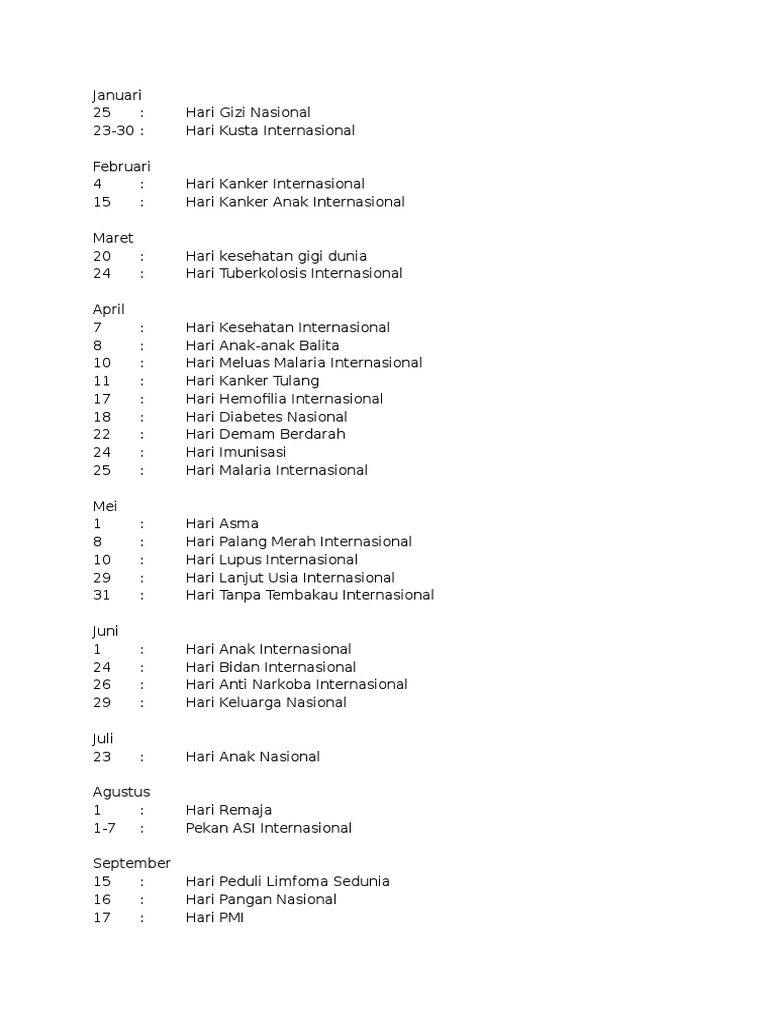 Kalender Hari Kesehatan | PDF