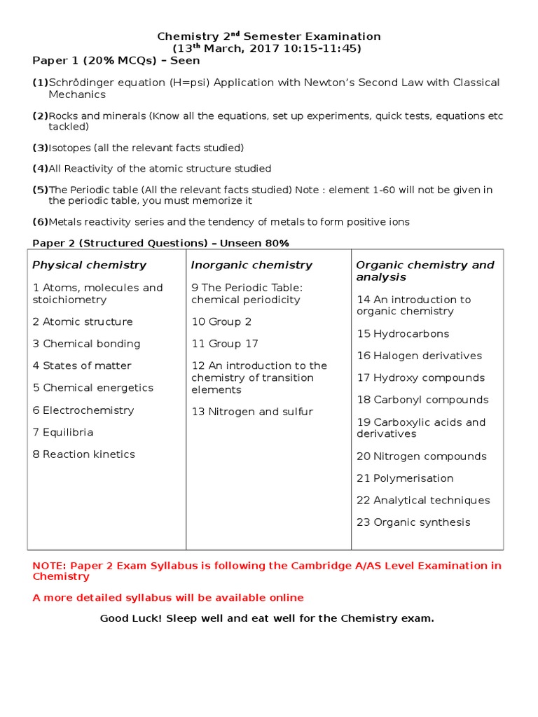 Chemistry Exam Guide for Students | PDF