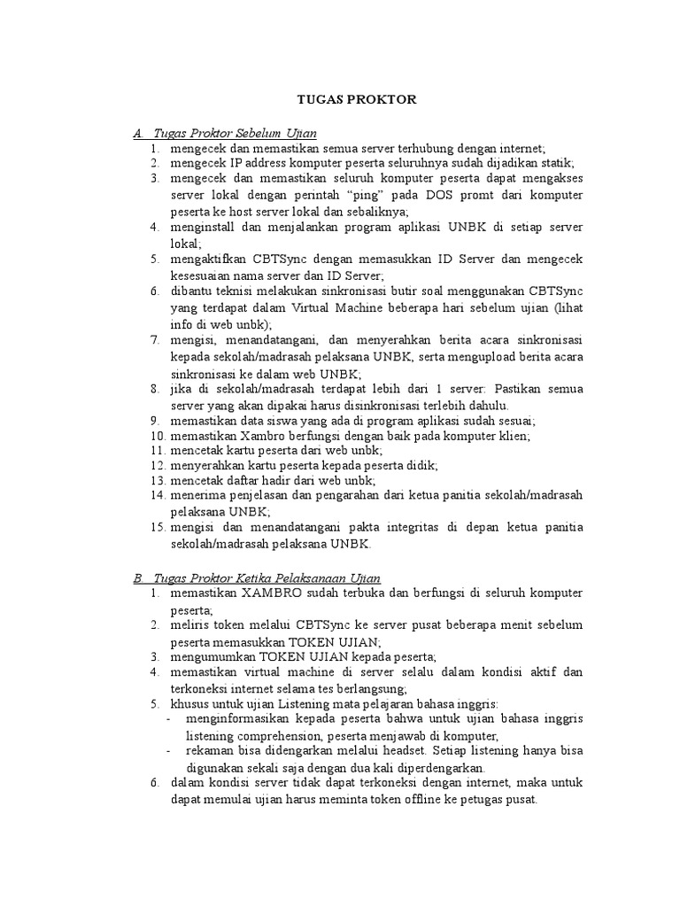 Panduan Proktor, Teknisi Dan Pengawas | PDF