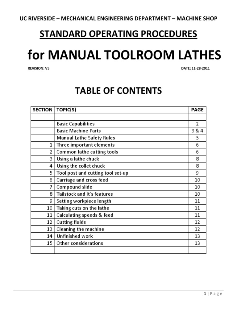UCR ME SOP Manual Lathes v5 PDF | PDF | Machining | Metalworking
