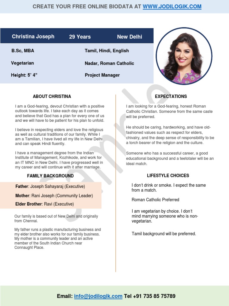 Sample Biodata For Christian Marriage Proposal