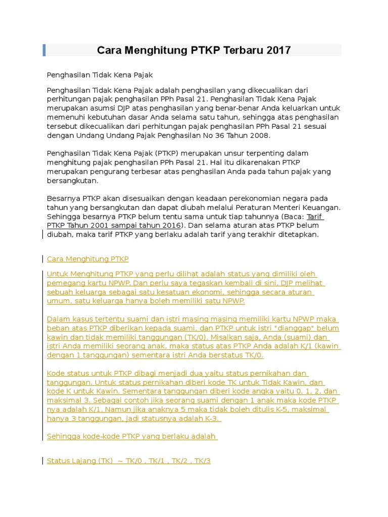 Cara Menghitung PTKP Terbaru 2017 | PDF