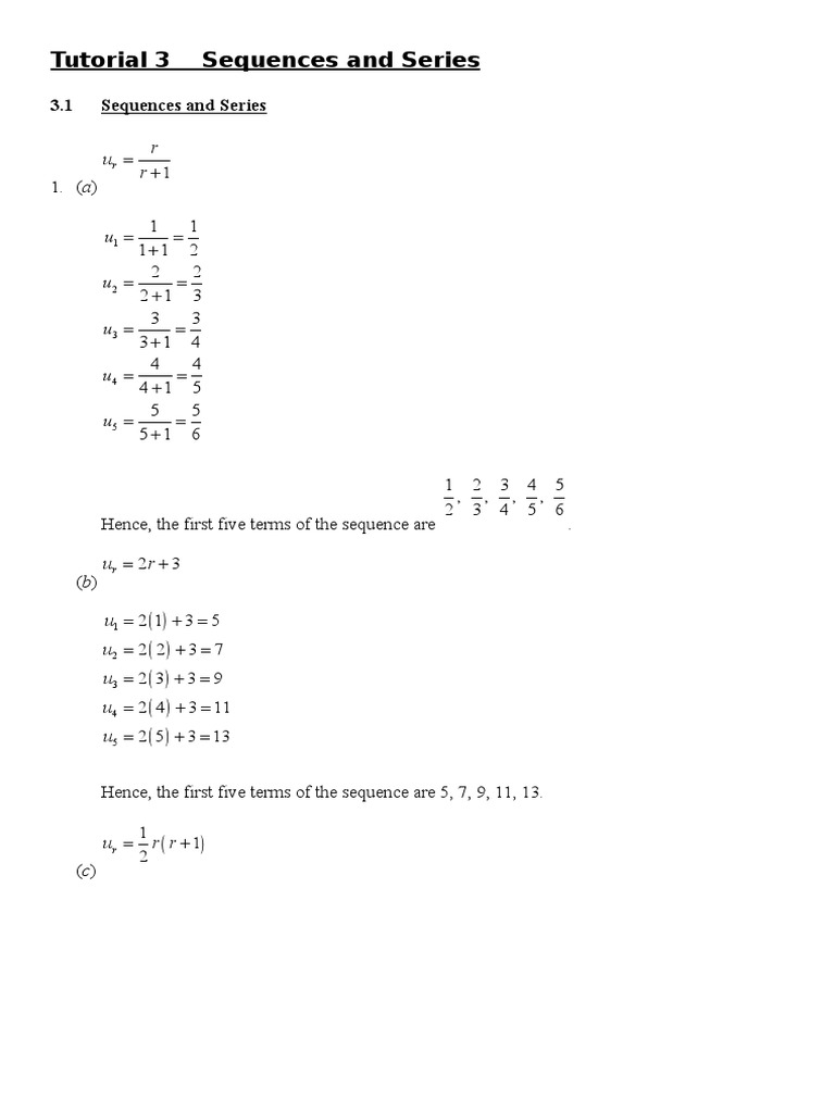 Tutorial 3 Sequences and Series | PDF | Logarithm | Arithmetic