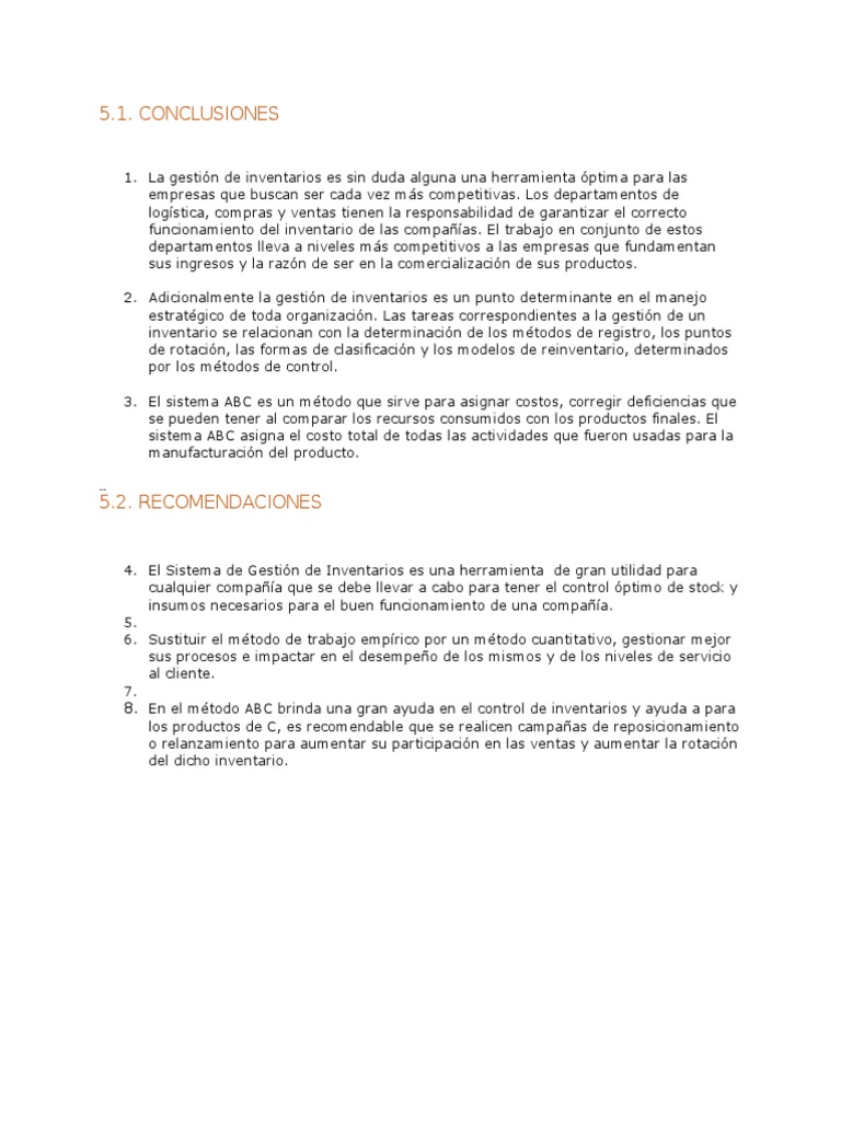 Conclusiones y Recomendaciones Gestion de Inventarios | PDF
