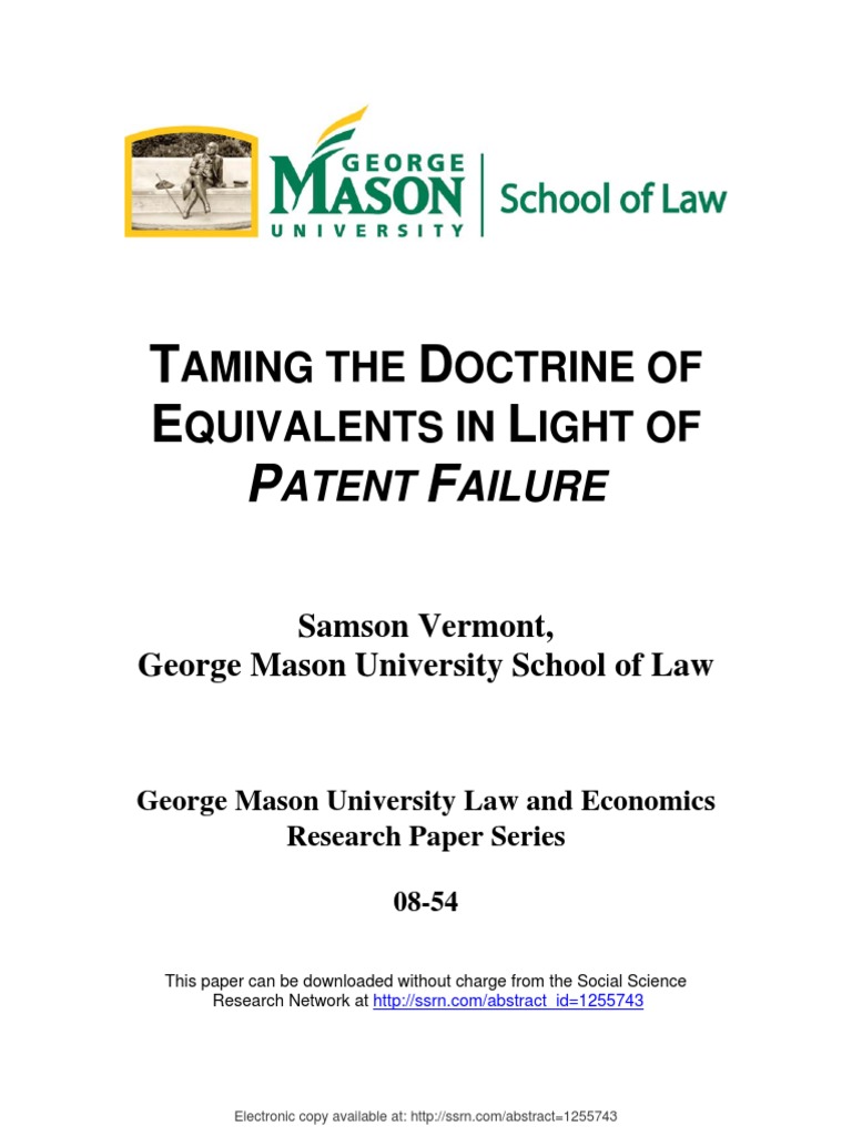 Taming The Doctrine of Equivalents in Light of Patent Failure | PDF | Patent Infringement ...