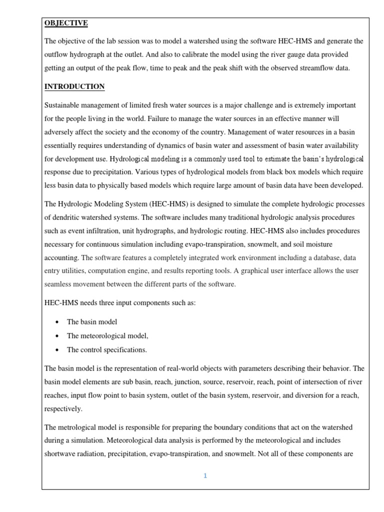 Hec Hms Lab Report | PDF | Hydrology | Drainage Basin