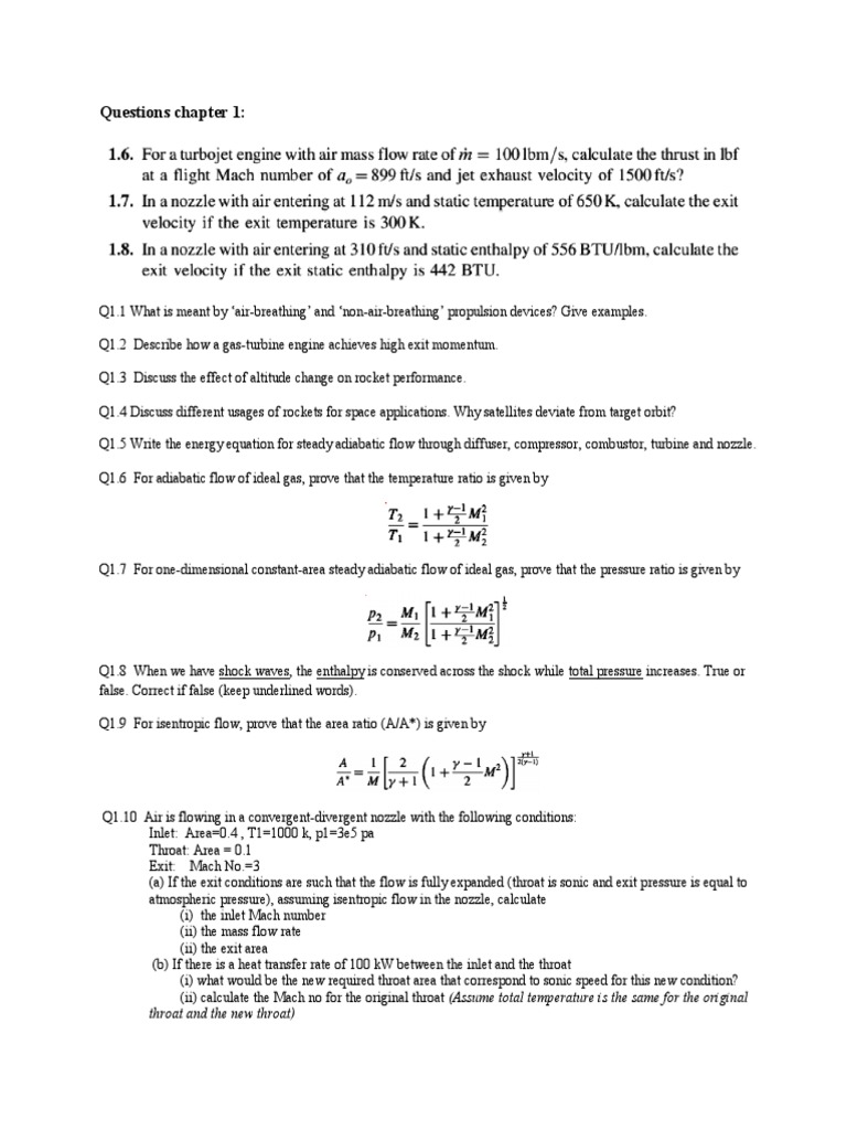 Chapter1 Questions | PDF | Mach Number | Nozzle