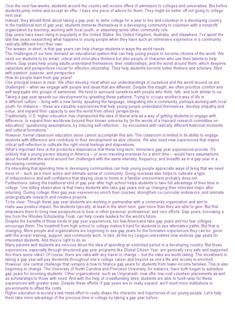 Gap Year Essay | PDF | College | Community