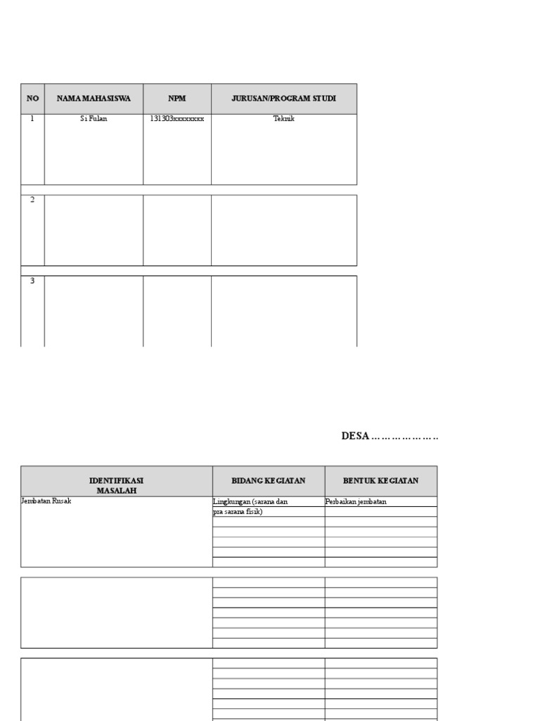 Matriks Program Kerja KKN Unila Periode I Th-2017 Desa Bina Karya Mandiri | PDF