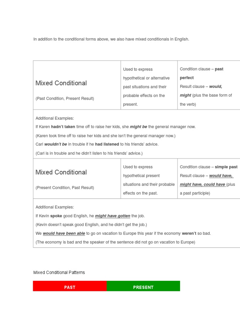 Mixed Conditionals | PDF | Grammar | Syntax