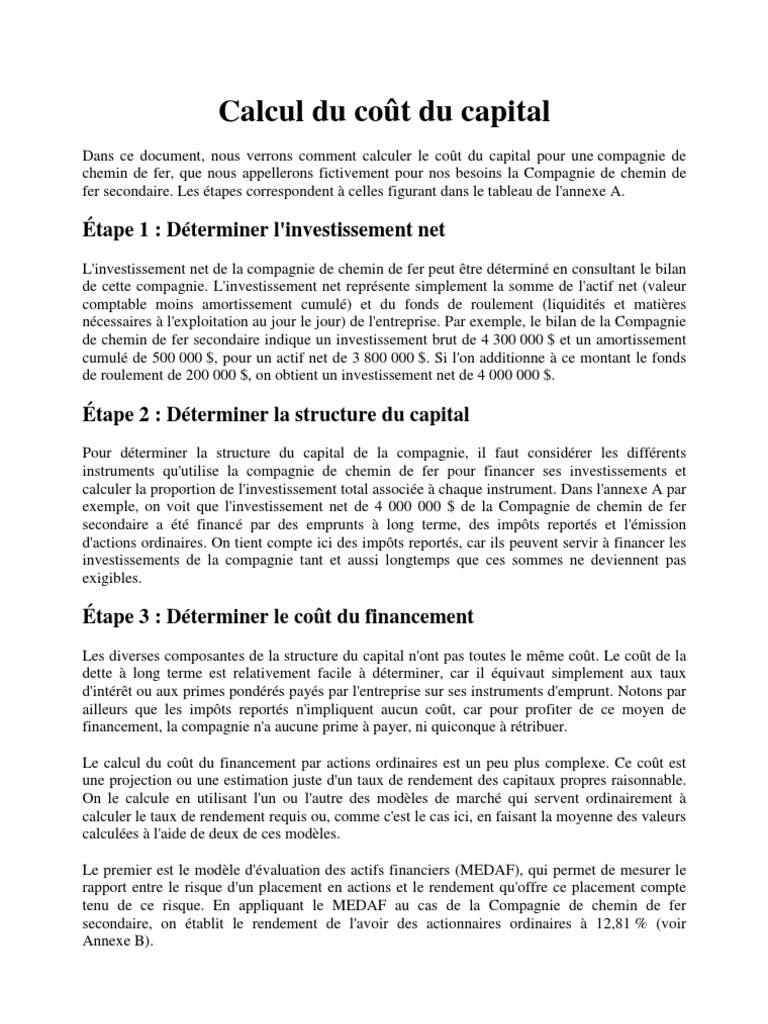 Calcul Du Coût Du Capital | PDF | Capitaux propres | Investir
