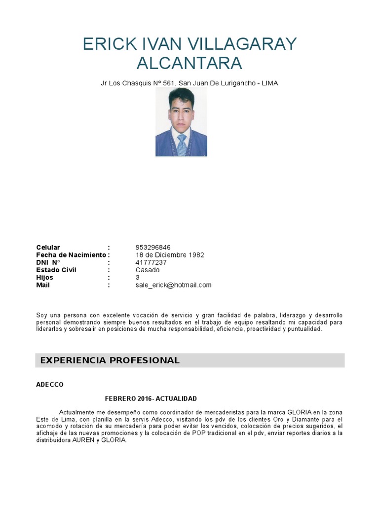 CV Erick 2017lima | PDF | Perú | Lima