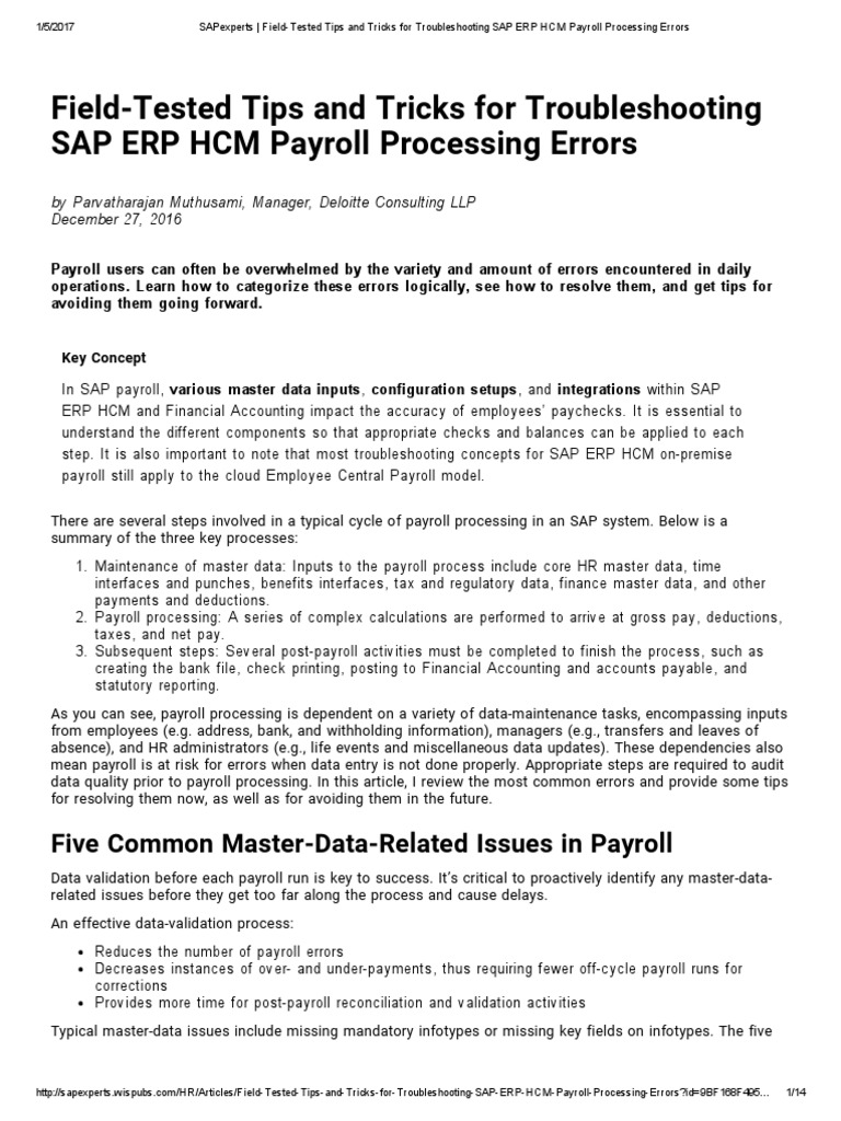 Troubleshooting SAP HCM Payroll Errors | PDF | Payroll | Business