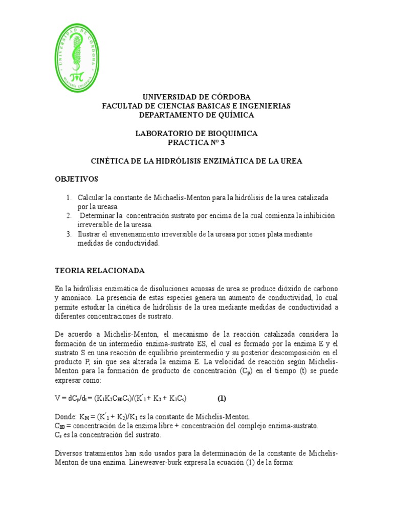 Hidrolisis Enzimatica de La Urea | PDF | Enzima | Catálisis