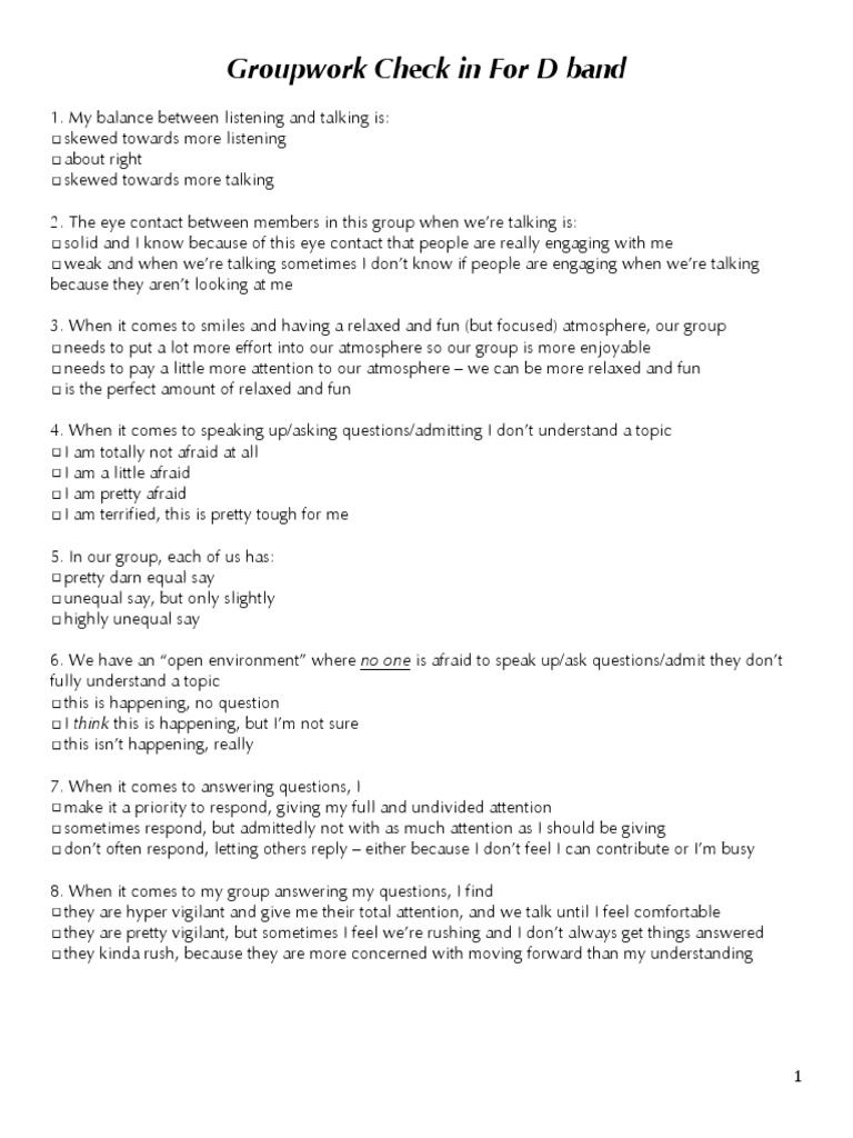 D Band Groupwork List | PDF