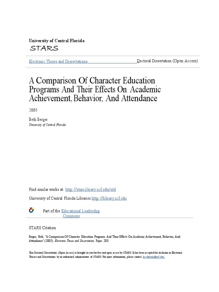 A Comparison of Character Education Programs and Their Effects On | PDF ...