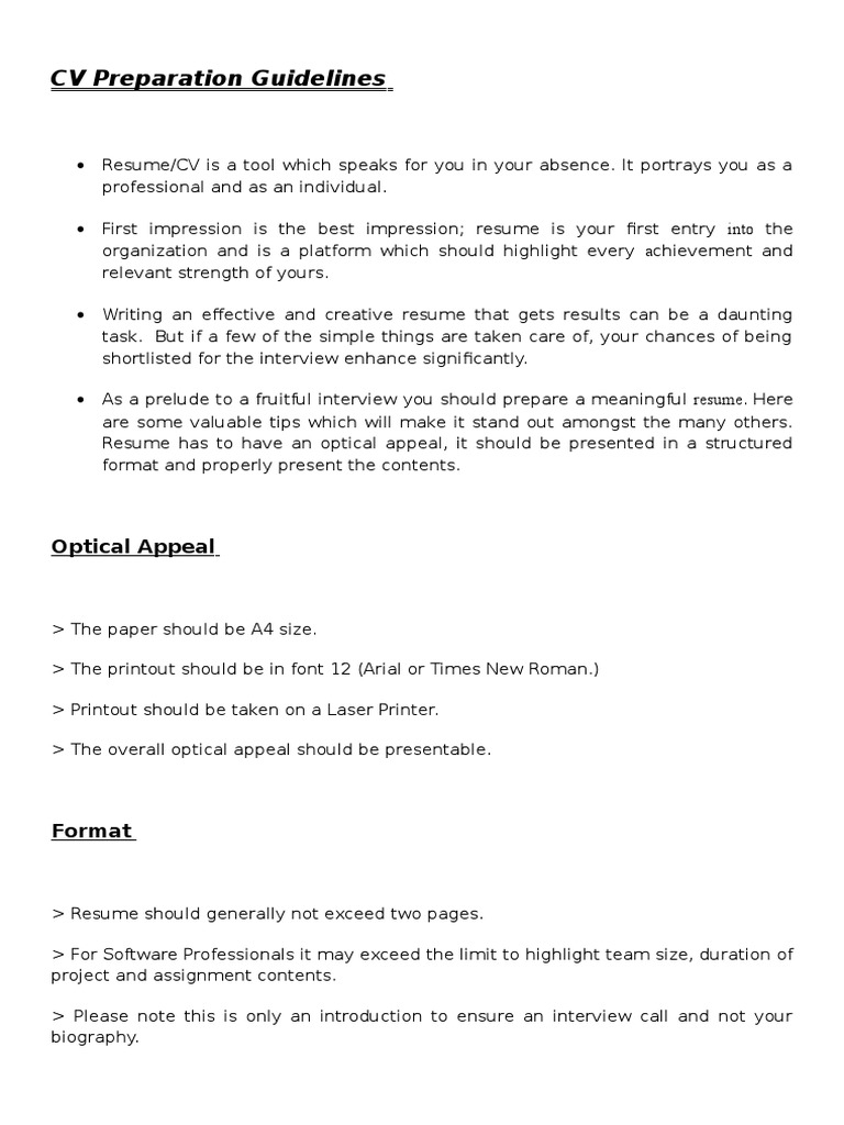 Resume Preparation Guidlines | PDF | Résumé | Business