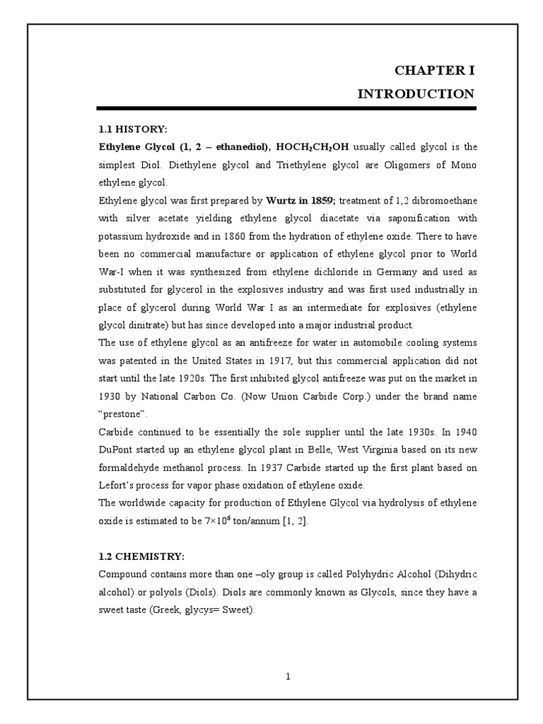 Ethylene Glycol Chemical Engineering Final Year Project | PDF ...