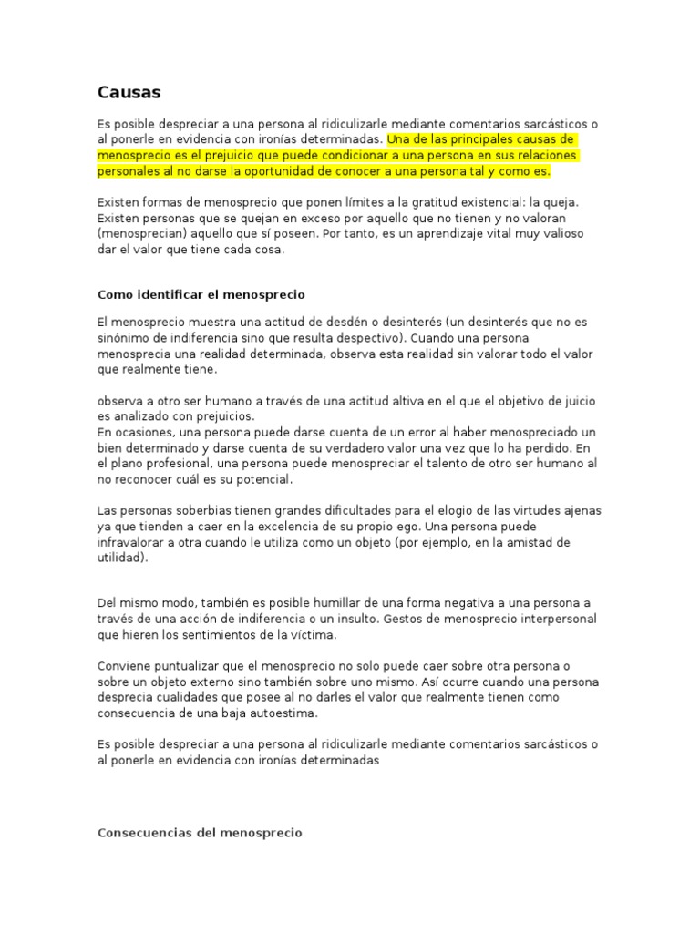 Causas Del Menospresio | PDF | Autoestima | Homo Sapiens