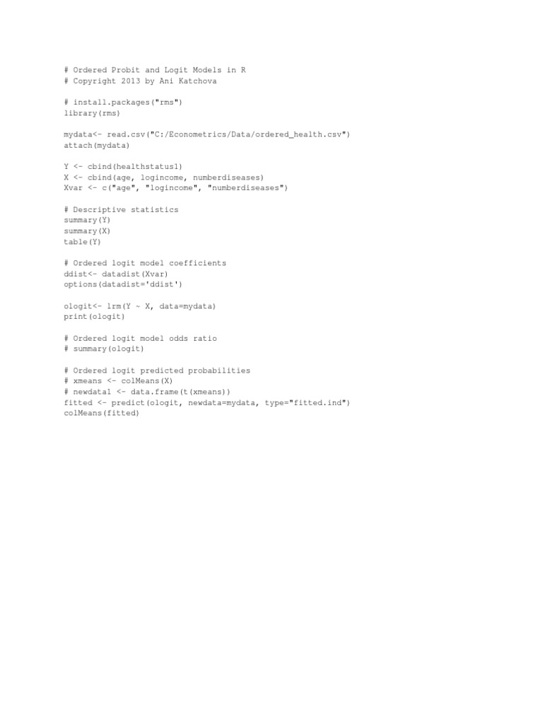 Ordered Probit And Logit Models R Program And Output Pdf Logistic