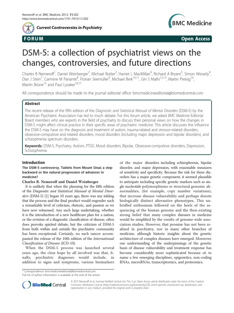 Nemeroff Et Al. 2013 - Dsm-5 2013 Collection Psychiatrist Views (Word ...