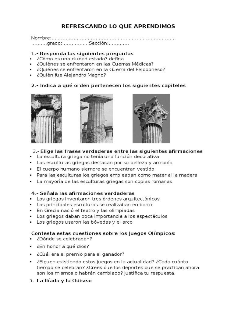 Examen de Arte Griego | PDF | Antigua Grecia | Escultura