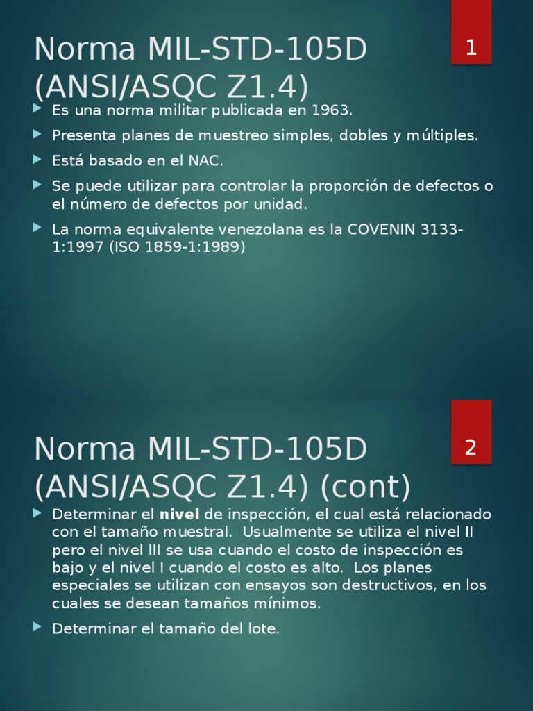 Norma Mil STD 105d Ansi | PDF | Muestreo (Estadísticas) | Negocios ...