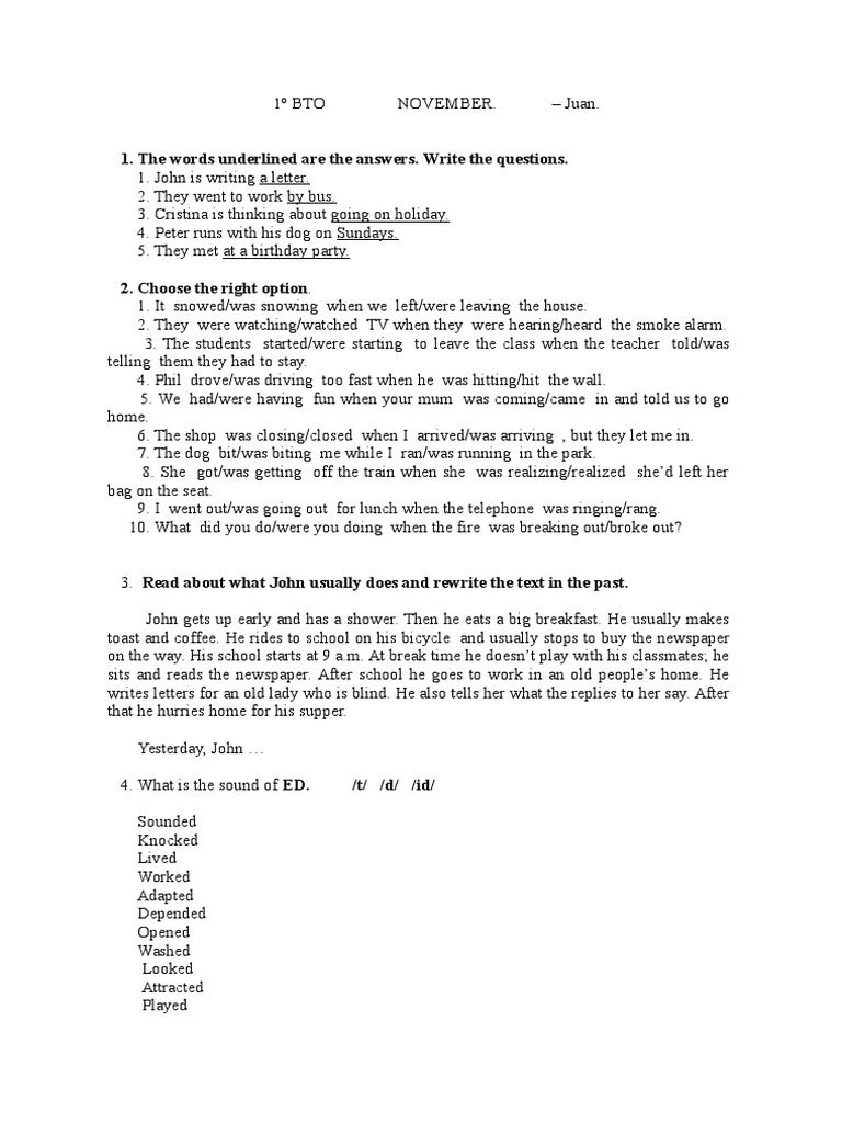 The Words Underlined Are The Answers. Write The Questions | PDF | Leisure