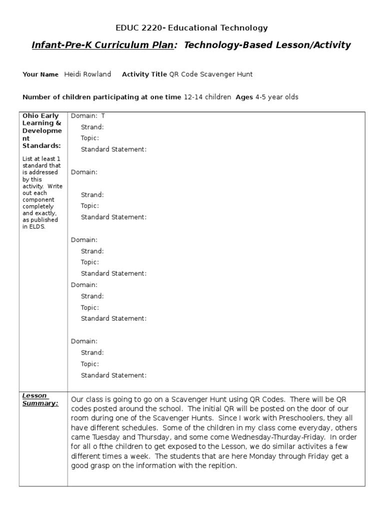 Lesson Plans: QR Code Scavenger Hunt | PDF | Qr Code | Image Scanner