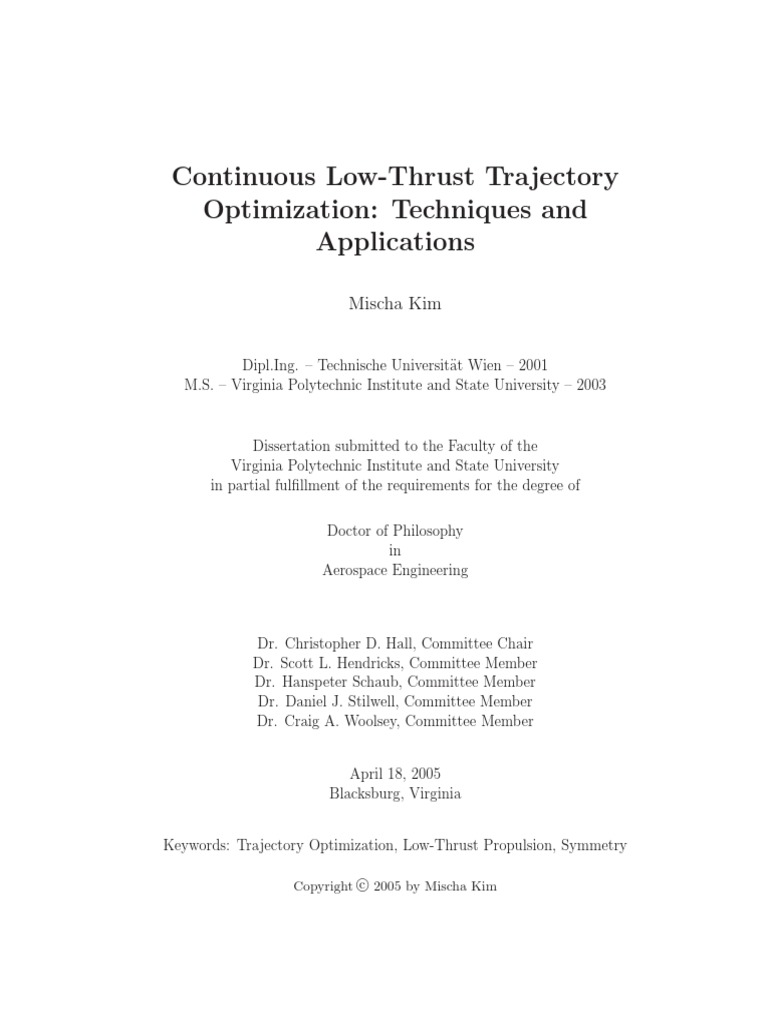 Continuous Low Thrust Trajectory Optimization Pdf Pdf Spacecraft