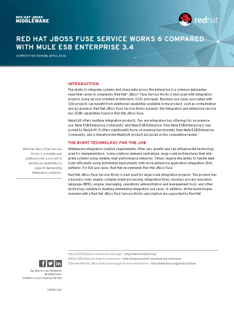Red Hat JBoss Fuse Compared With Mule ESB Enterprise | PDF | Red Hat ...
