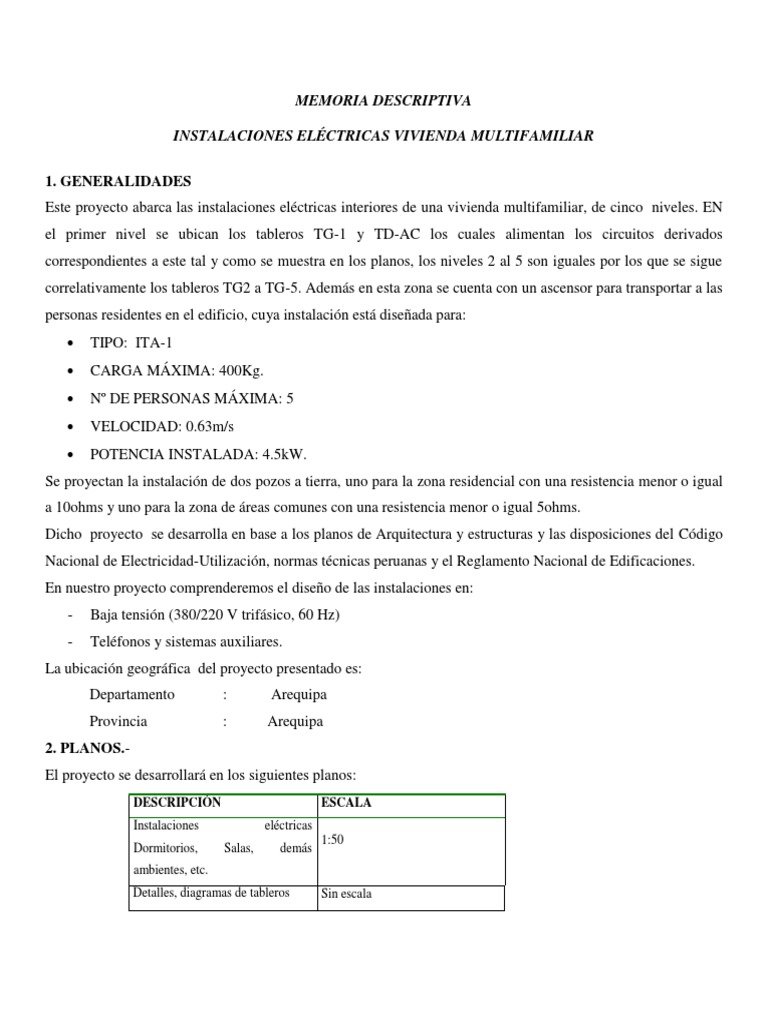 Memoria Descriptiva Electricas | PDF | Enchufes y tomas de corriente alterna | Aluminio