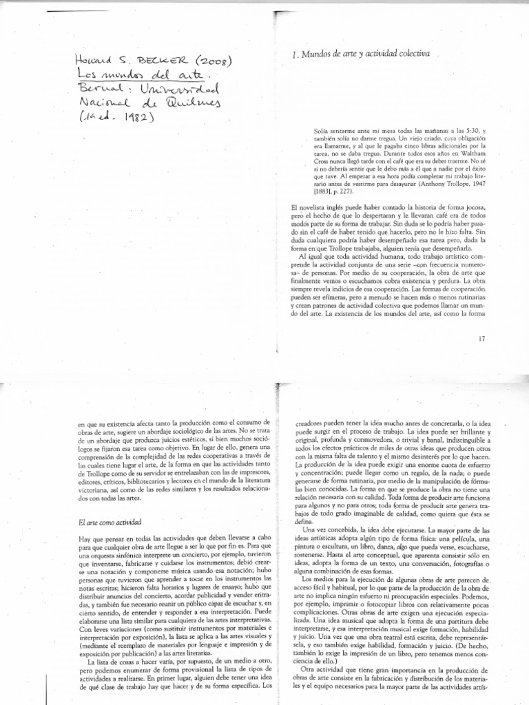 Howard Becker Mundos Del Arte y Actividad Colectiva | PDF