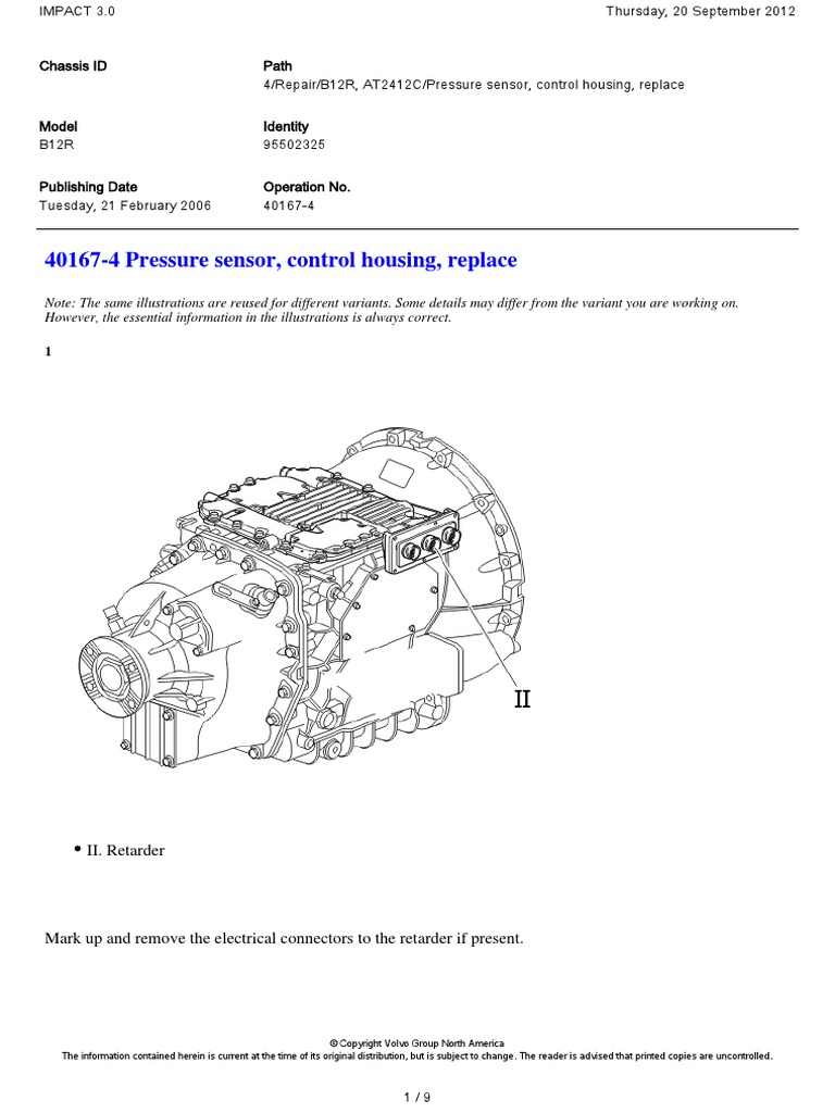 Pressure Sensor, Control Housing, Replace PDF | PDF | Electrical ...