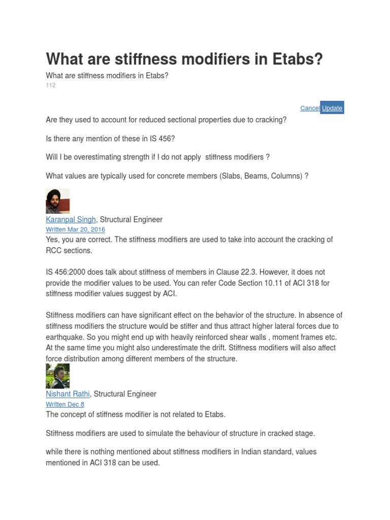 What Are Stiffness Modifiers in Etabs | Strength Of Materials | Beam ...