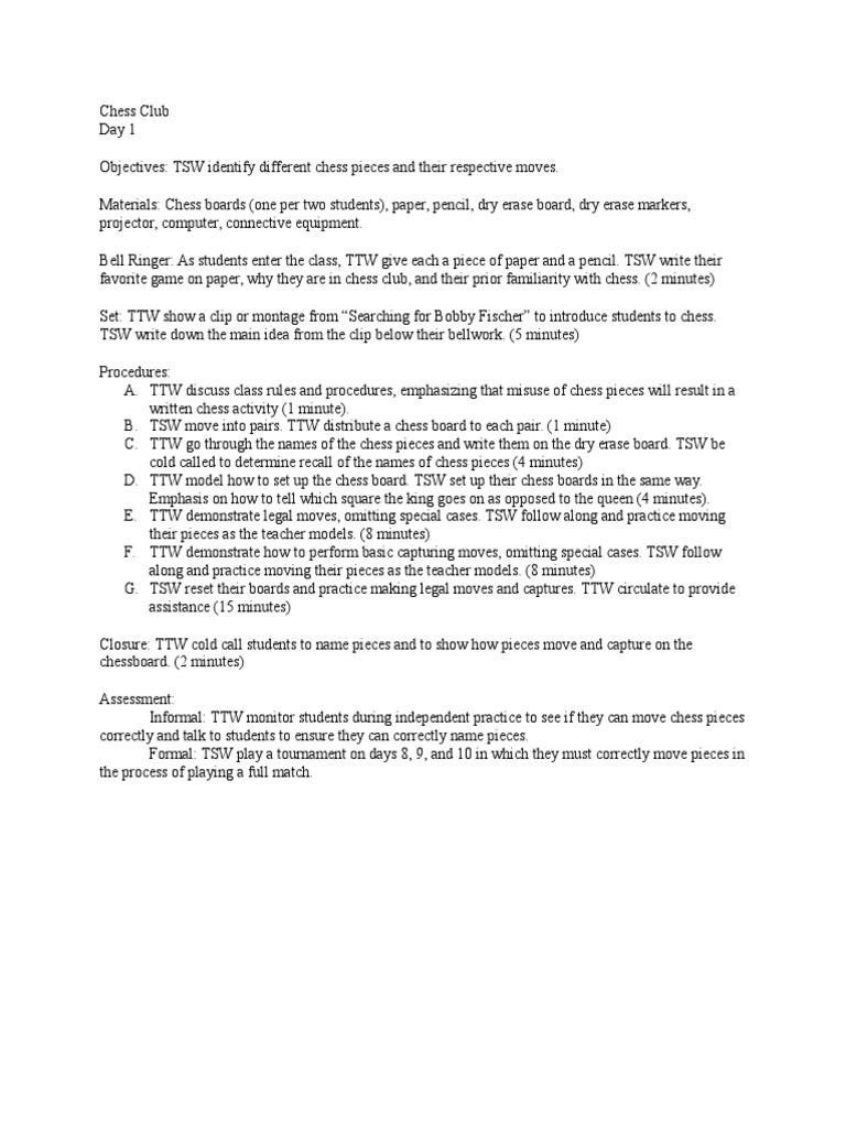 Chess Club Lesson Plans | PDF | Chess | Traditional Board Games