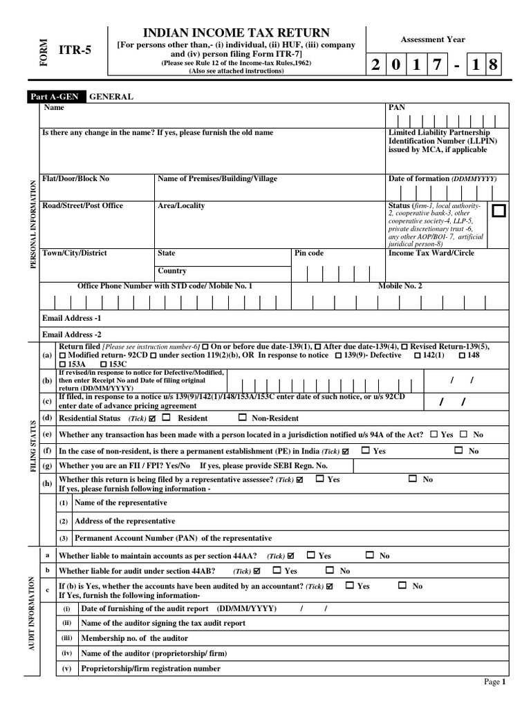 Form ITR-5 | Debits And Credits | Valuation (Finance)