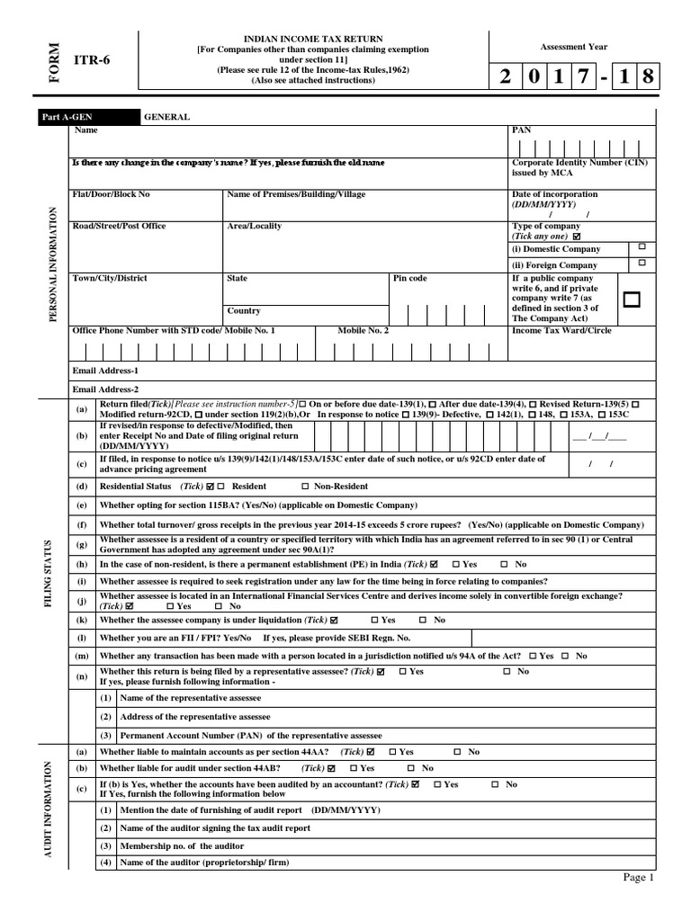 Form ITR-6 | PDF | Securities (Finance) | Taxes