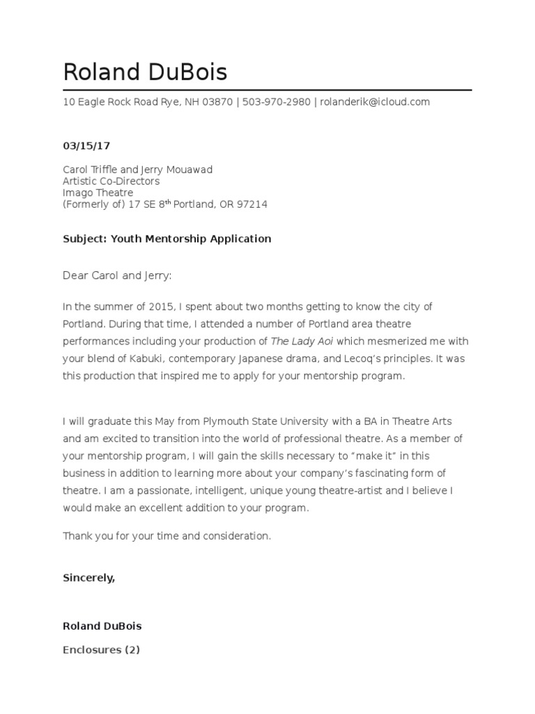 Imago Theatre - Cover Letter | PDF