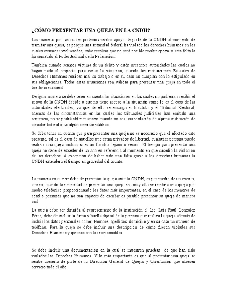 Cómo Presentar Una Queja en La CNDH | PDF | Violación | Derechos humanos
