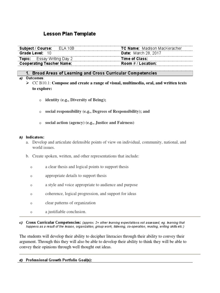 Essay Writing Strategies for ELA 10B | PDF | Educational Assessment ...