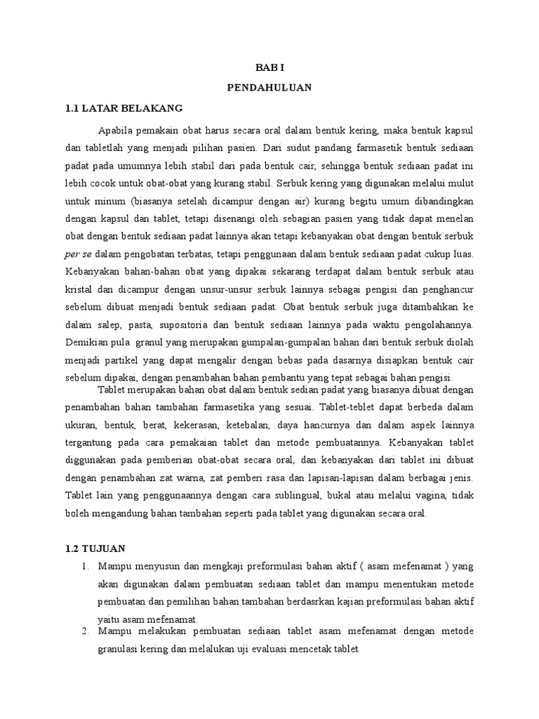 Pembuatan Tablet Asmef Granulasi Kering | PDF